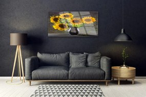 Obraz na skle Slunečnice Váza Rostlina 125x50 cm