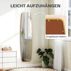HOMCOM nástěnné celozrcadlo 160 × 40 cm s kovovým rámem — dekorativní celozrcadlo do předsíně, ložnice a obývacího pokoje, zlaté