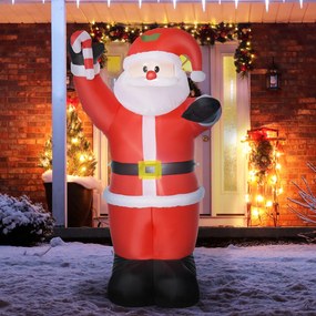 HOMCOM Nafukovatelná vánoční dekorace, 2,4 m Santa Claus s LED osvětlením, lízátko