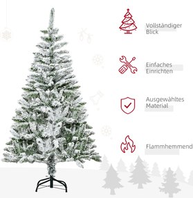 HOMCOM Umělý vánoční stromek, efekt sněhu, nehořlavý, pantová konstrukce, zelená/bílá 830-527V01GN