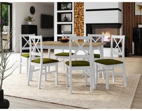 Stůl se 6 židlemi - AL43, Barva dřeva: dub artisan - L, Potah: Hygge D20, Barvy nožiček: černá