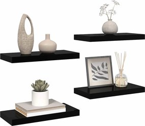 Plovoucí nástěnné police 4 ks lesklé černé 50 x 23,5 x 3,8 cm MDF 323768