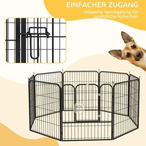 Kovový venkovní výběh pro štěňata PawHut s dvířky 79x79cm přizpůsobitelný černý pro psy a domácí zvířata | Aosom.de