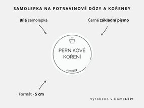 PERNÍKOVÉ KOŘENÍ - omyvatelná samolepka na kořenky, výběr rozměrů Ø 5 cm / 5 x 5 cm / 6 x 8 cm | DomaLEP tvar: KOLEČKO, barva: BÍLÁ - ČERNÉ písmo, velikost: Ø 5 cm - základní písmo