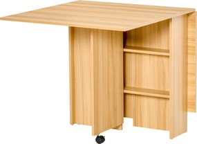 HOMCOM Skládací Jídelní Stůl s Kolečky a Sklopnými Křídly pro 4-6 Osob 80x140x74cm Přirozené Dřevo