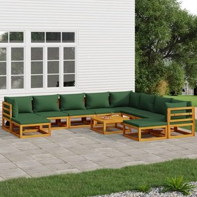vidaXL 11dílná zahradní sedací souprava podušky masivní dřevo [3155262] Barva polštáře: Zelená