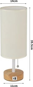 Brilagi - Stolní lampa s USB portem TABLON 1xE27/25W/230V dub/bílá/krémová