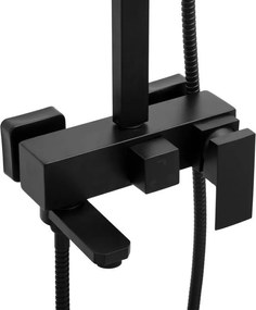 Erga Cube, sprchová souprava s pákovou baterií, vanovou výlevkou a dešťovou hlavicí 25x25cm, černá matná, ERG-YKA-BP.CUBE-25-BLK