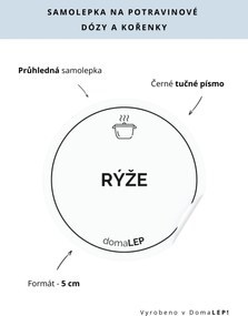 RÝŽE – průhledná samolepka na dózu, tučnépísmo, 5 cm | DomaLEP