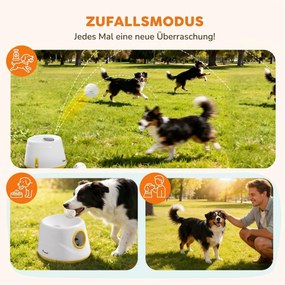 PawHut automatický vrhač míčků pro psy 6–14 m, žlutý