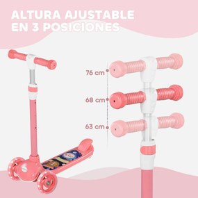 Dětská koloběžka AIYAPLAY pro děti 2-6 let s 3 koly a LED světly, nastavitelná výška, nosnost 25 kg, 52x29x63-76 cm, růžová