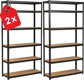 Regál 220x120x50 cm lakovaný 6-policový, nosnost 1050 kg - černý - 2ks