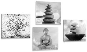 Set obrazů s černobílým Feng Shui motivem - 4x 60x60 cm