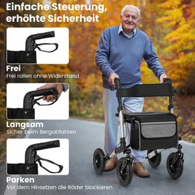 Costway Rollator s pneumatikami, skládací a lehký s hliníkovým – stříbro