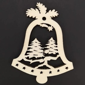 AMADEA Dřevěná ozdoba zvonek se stromy 9 cm