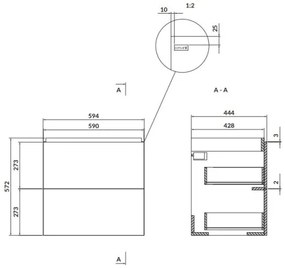 Cersanit Larga, závěsná umyvadlová skříňka 60cm, šedá matná, S932-072