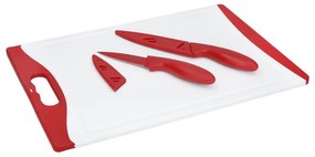 Prkénko KitchenCraft 36 x 24 cm a 2 nože, červené CWCHOPKIT3PC