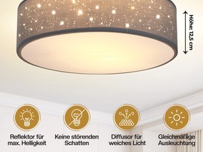 Stropní svítidlo šedý textil Ø38cm hvězdná obloha