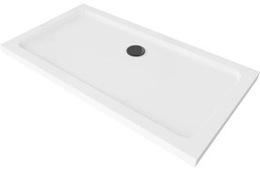 Mexen Flat obdélníková vanička do sprchového koutu slim 120 x 70 cm, Bílá, sifon Černá - 40107012B