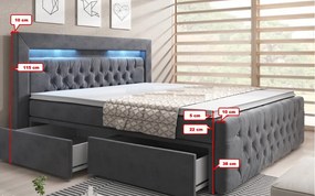 K&M postele Boxspring postel MENZOGNA s úložným prostorem a LED Velikost postele: 200 × 200 cm, Výběr matrace: Taštičková zónová matrace - měkká (70–…