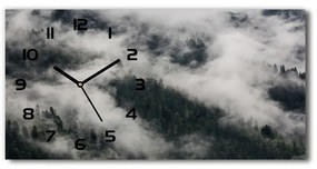 Wallmuralia Skleněné hodiny na stěnu tiché Mlha nad lesem 60x30 cm