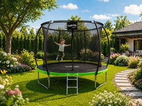 TRENDIE Trampolína s vnitřní sítí 252 cm zelená + žebřík