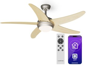Klarstein Bolero 2 v 1 Smart, stropní ventilátor, Ø 132 cm, světlo 55 W, dálkové ovládání, ovládání přes aplikaci, dvousměrný provoz