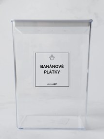 BANÁNOVÉ PLÁTKY – průhledná samolepka na dózu, tučné písmo, 5 x 5 cm | DomaLEP