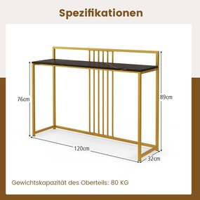 Costway Moderní stolek do chodby 120 cm s mramorovým vzhledem a zlatým kovovým