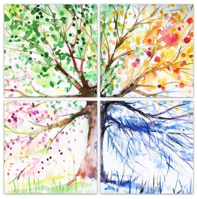 Malvis ® Obraz malovaný strom ročních období Velikost (šířka x výška): čtyřdílný čtverec - 50x50 cm