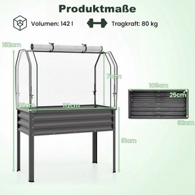 Costway Vyvýšené lůžko z pozinkovaného kovu s PE krytem. Vyvýšená – šedá