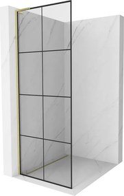 Mexen Kioto L, sprchová zástěna Walk-In 80 x 200 cm, 8mm čiré sklo černý vzor, ​​zlatý matný profil, 800-080-103-55-77