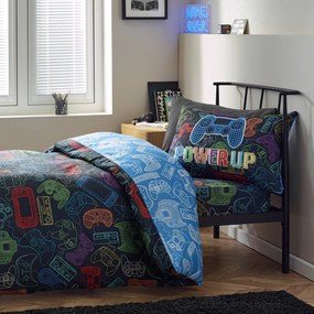 Černé dětské povlečení na jednolůžko 135x200 cm Power Up Gamer – Catherine Lansfield