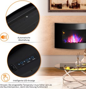 HOMCOM Elektrický krb Kamna elektrická s 2 úrovněmi výkonu 900/1800 W LED 65 x 11,4 x 52 cm nerezová černá pro příjemné teplo |