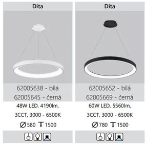 Palnas Závěsné LED svítidlo DITA ø 58 cm, bílá Stmívání, řízení: Fázové, Dálkový ovladač: Bez dálkového ovladače