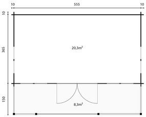 Domek Rumi 575x385cm, 1,5m terasa, 70mm