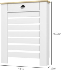 HOMCOM Kryt na radiátor, Radiátorová skříň, Horizontální mřížka, se zásuvkou, pro obývací pokoj, ložnici, chodbu, Dřevo, 78 x 19 x 95,5 cm, Bílá