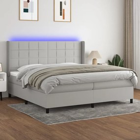 Box spring postel s matrací a LED světle šedá 200x200 cm textil