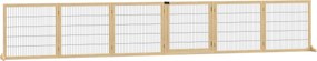 PawHut Nastavitelná bezpečnostní brána pro psy s nohama 432 x 70 cm dřevěná bariéra pro psy skládací brána pro schody, dveře, chodby, 6 panelů, přírod