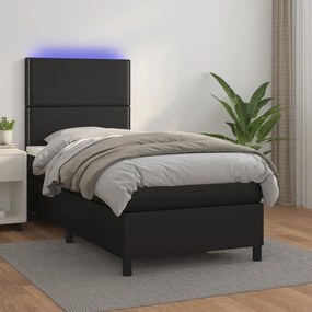 Box spring postel s matrací a LED černá 100x200 cm umělá kůže 3135867