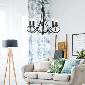 HOMCOM Rustikální stropní lustr z černě pletené oceli s 5 nastavitelnými a skládacími svícny Ф58 x 45 cm