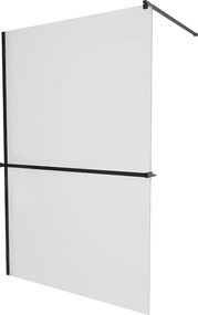 Mexen Kioto+, sprchová zástěna s poličkou a držákem na ručníky 140 x 200 cm, 8mm námraza sklo, černý profil, 800-140-121-70-30