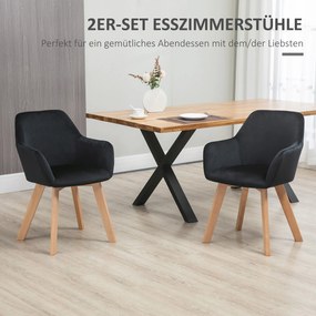 HOMCOM Sada 2 ergonomických kuchyňských židlí s prodlouženými područkami a opěradlem, nosnost do 120 kg, polyester a dřevo, černá 54x57x80 cm | Aosom…