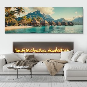 Obraz na plátně - Bungalovy na písečné pláži FeelHappy.cz Velikost obrazu: 90 x 30 cm