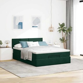 Osmanský rám postele s matrací tmavě zelená 140x190cm samet 3312551