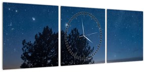 Obraz stromů v noci (s hodinami) (90x30 cm)