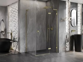 Mexen Lunar L, výklopný sprchový kout pravý 70 x 80 cm, 8mm čiré sklo, zlatý matný profil, 834L-070-080-55-00-P