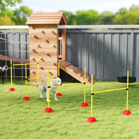 PawHut 4dílná sada agility pro psy se 4 překážkami a přepravní taškou pro trénink skákání, žlutá barva