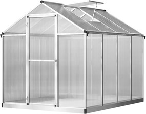 Zahradní skleník Outsunny z hliníku a polykarbonátu 4,6 m² rozměr 2,42D x 1,9Š x 1,95V m s dveřmi na zámek a oknem