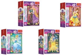 Minipuzzle Krásné princezny/Disney Princess 54dílků 4 druhy v krabičce 6x9x4 cm (1 ks)